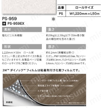 PS959 | 3M ダイノックフィルム PS-959 1220mmX50m | スリーエムジャパン | MISUMI(ミスミ)